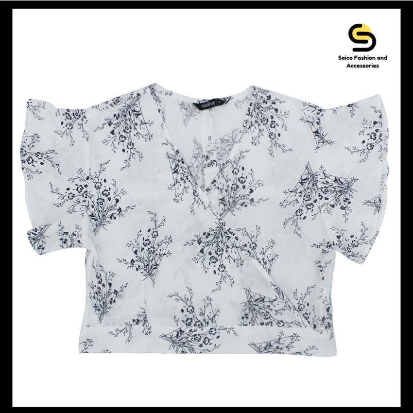 Saico FandA Megan ladies print rullfed top ( white ) | Shopee Philippines