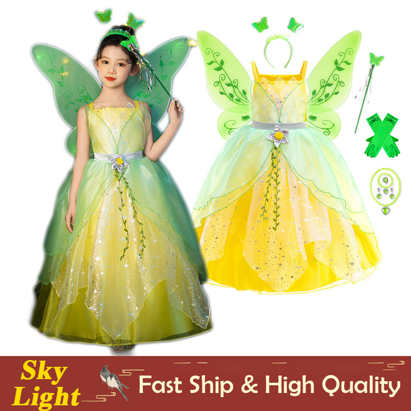 Tinkerbell Costume For Kids Girl Yellow Green Princess Dress For Baby ...