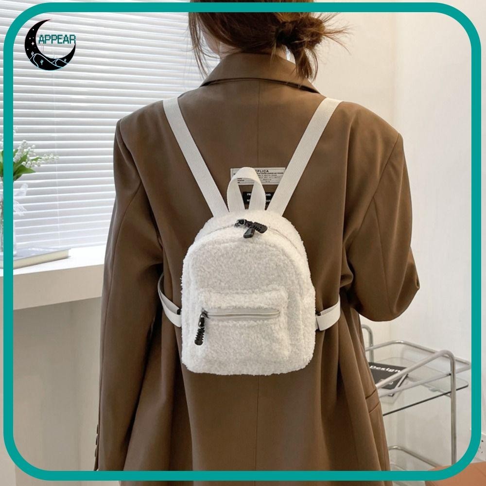 APPEAR Mini Plush Backpack, Solid Color Lightweight Travel Rucksacks ...