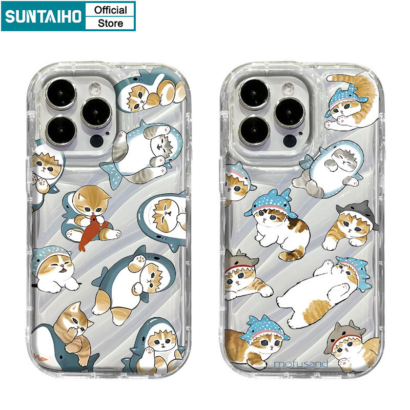 Suntaiho Cute Mofusand Shark Cat Pattern Clear Phone Case for Iphone 15 ...