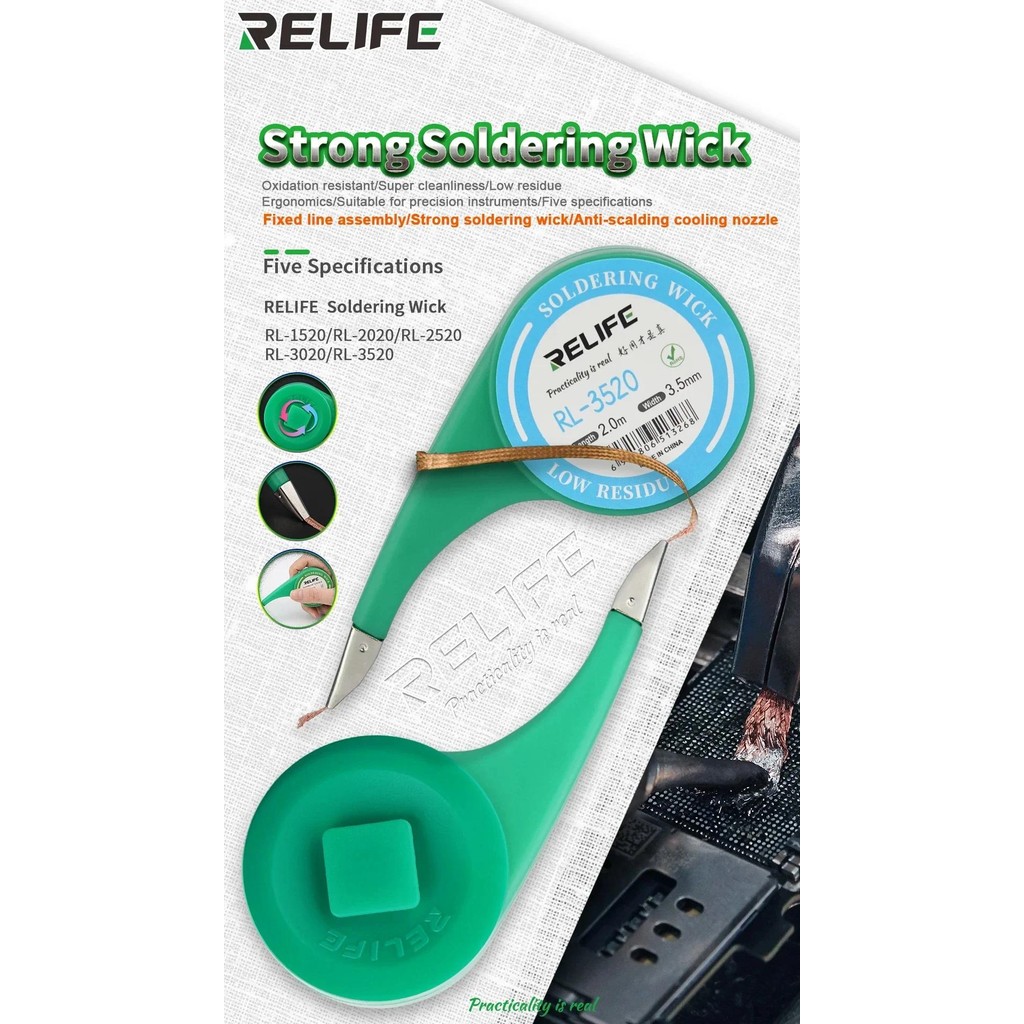 RELIFE Solder Wick No-Clean Copper Desoldering Braid Low Residue Tin Repair Tool RL-1520 RL-2020 ...