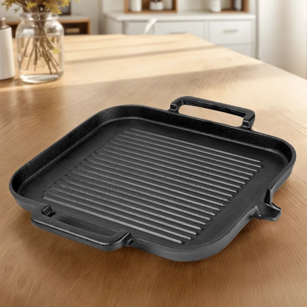 Heavy-Duty Cast Iron Grill/Griddle Pan with Double Handles - Induction ...