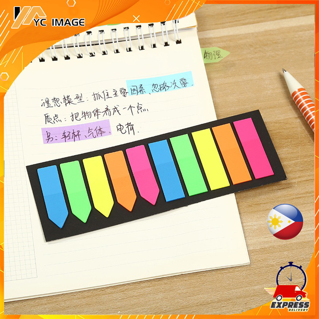 200 Sheets Color Transparent Fluorescent Sticky Note Flags Tabs Page ...