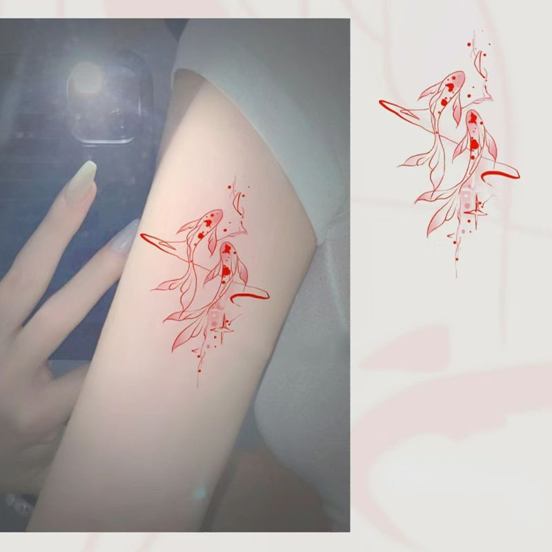Koi National Style Cartoon Cute Little Fresh Colored Tattoo Sticker ...