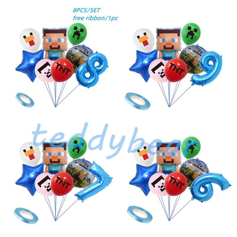 minecraft theme balloons set for bitrthday 32inch blue number balloon ...