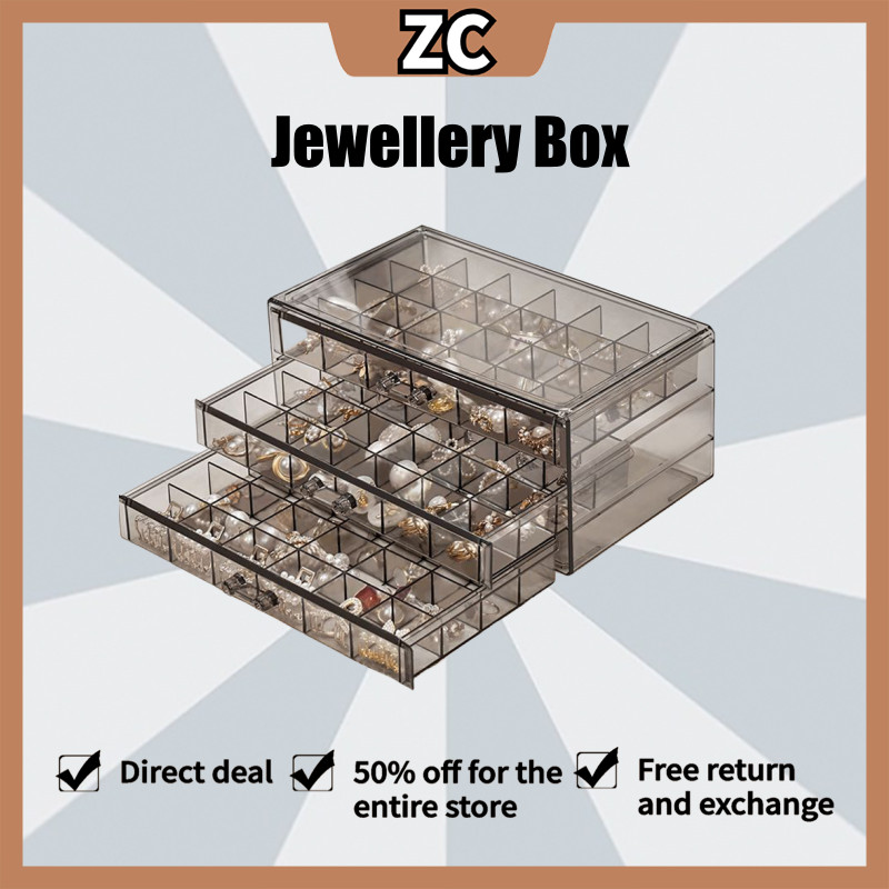 【ZC】Acrylic 72 grid Transparent Jewellery Box Anti Oxidation Earring ...