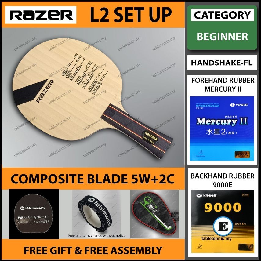 Table Tennis Set Up Racket Razer L2 Carbon Blade Yinhe Mercury + 9000D ...