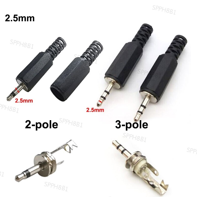 5pcs 2.5mm 2pole 3pole 2.5 Audio Mono Stereo Male jack Plug connector ...