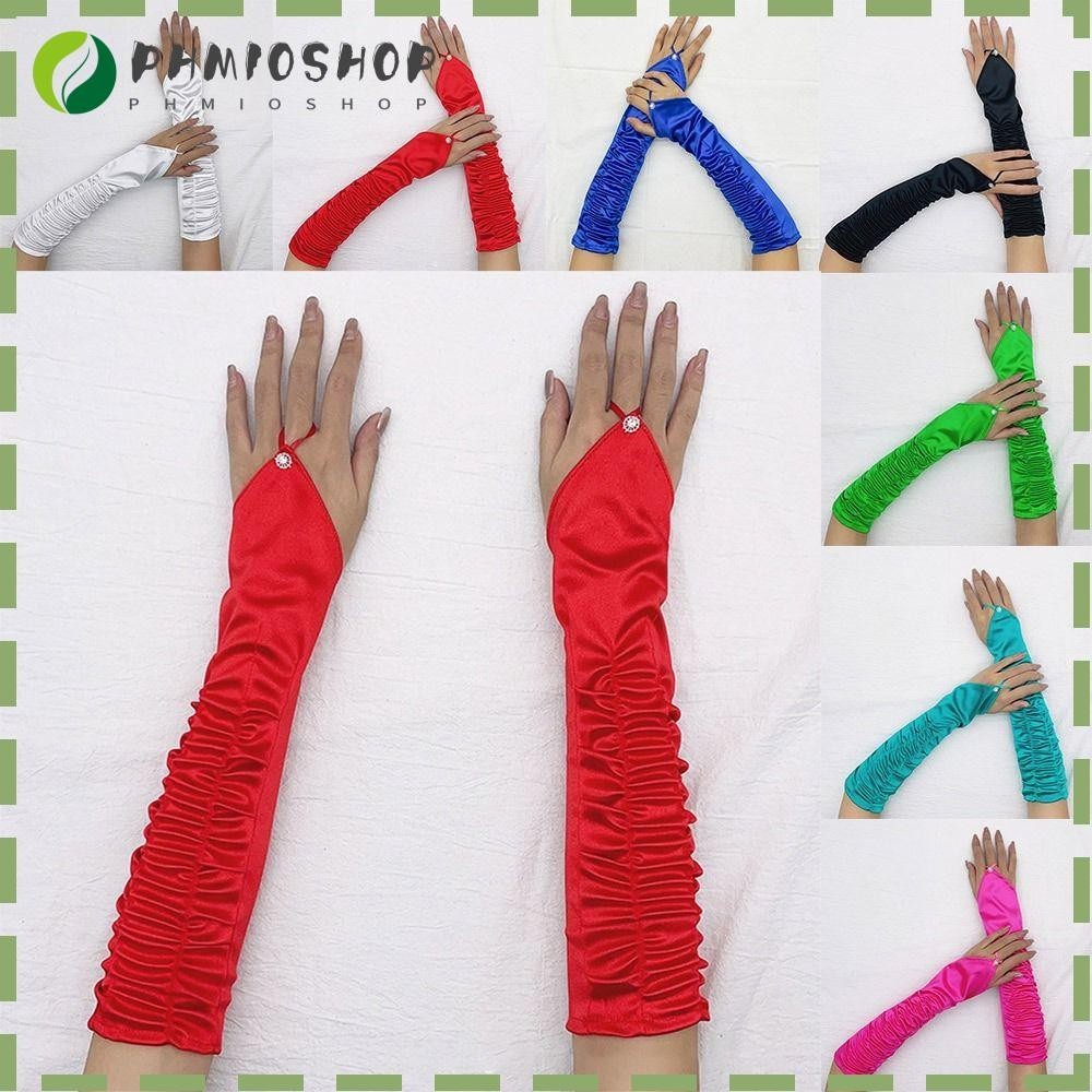 MIOSHOP Dinner Dress Gloves, Pleated Rhinestone Bridal Gloves, Fashion ...