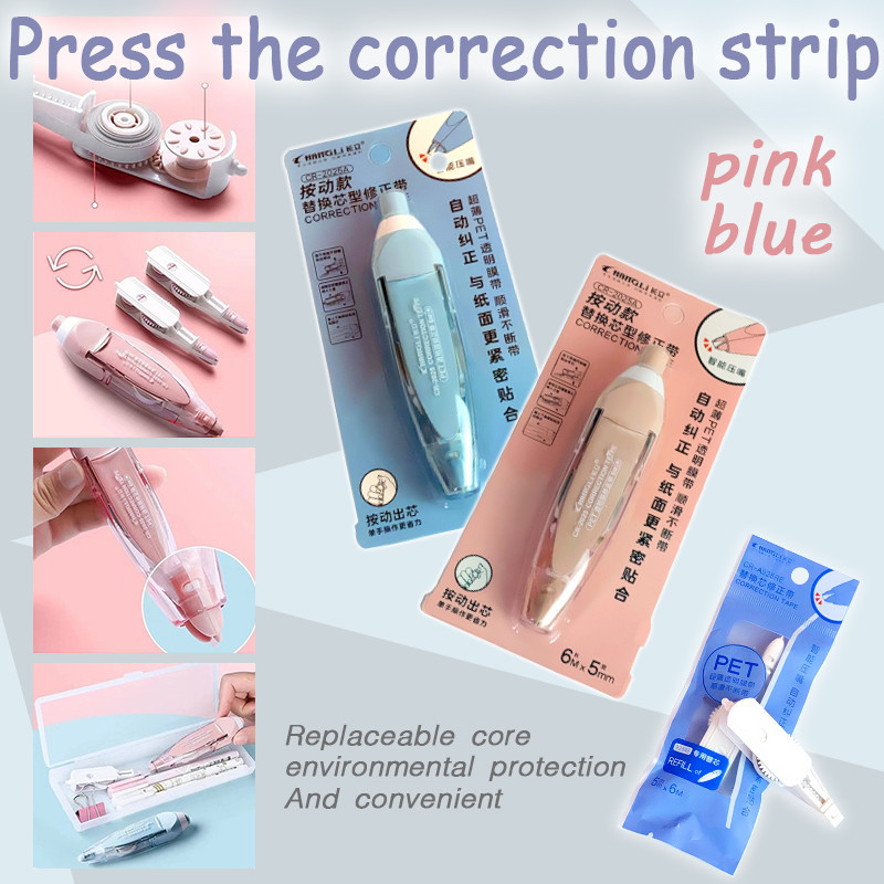 New Correction Tape Stationery Refillable Portable Push Correction Tape ...