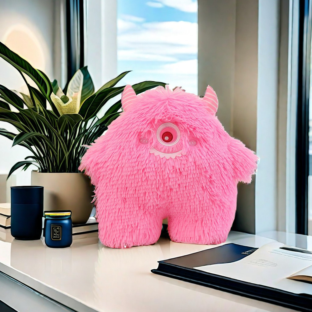 Cuddly Monster Plush Toy Fluffy Pink Cartoon Creature with Big Eye Long ...