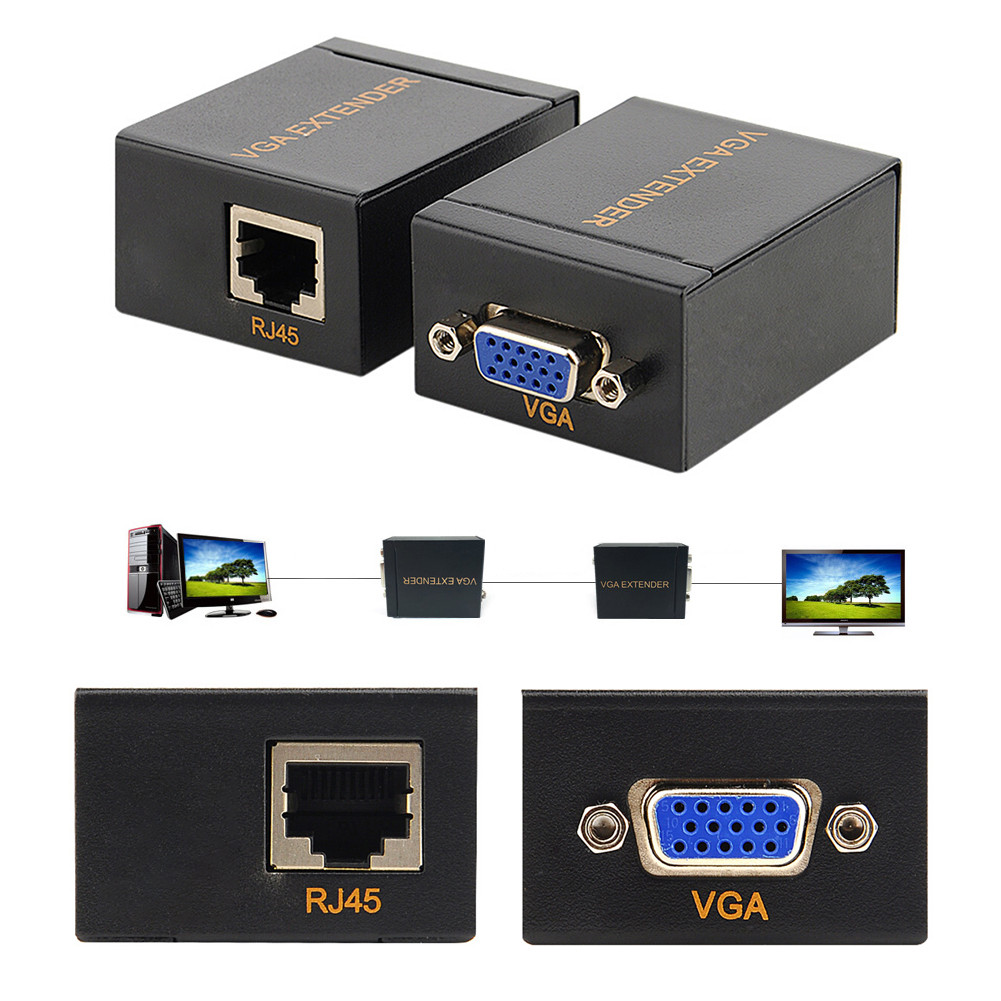 uk 1 Pair 60m VGA Signal Network to Lan Extender Ethernet Transmitter ...