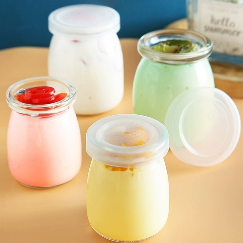 200ml Pudding Bottle Glass Jars Clear Yogurt Jars with Lids Pudding ...
