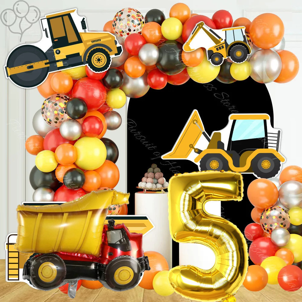 Engineering Vehicle Balloons Set Yellow Black Red Orange Balloon 32inch ...