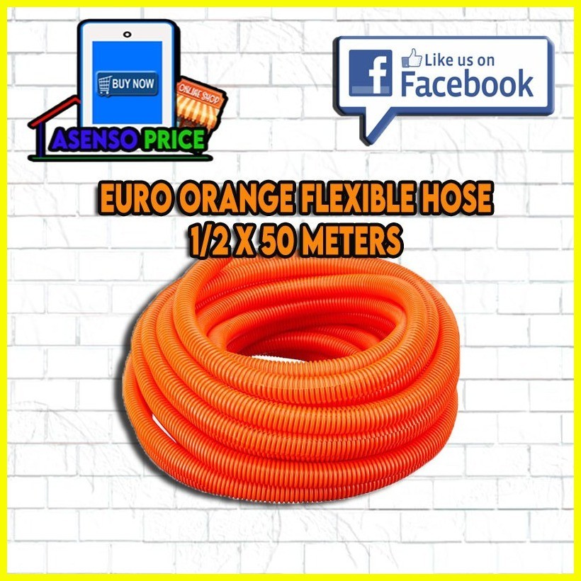 ♞PVC Orange Corrugated Flexible Hose / Flexible Conduit Pipes 1/2" x 50METERS (EUROFLEX ...