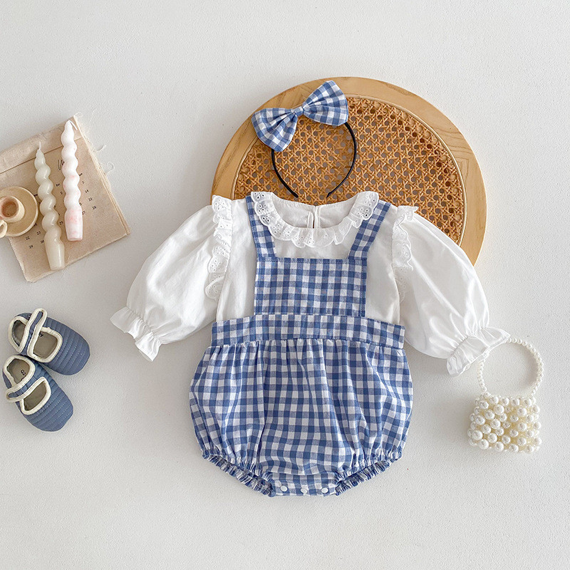 Spring Baby Clothes Girl Baby Clothes Girl Korean Version Blue Checked ...