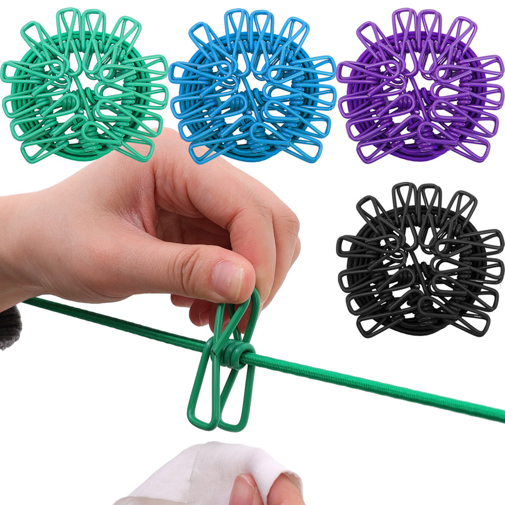 Creative Clothesline with 12 Clips Windproof Retractable Rack Clip ...