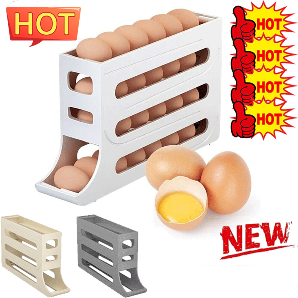Automatic Scrolling Egg Rack Stacked Egg Tray Fridge Egg Storage Container Four-layer Slide-type ...