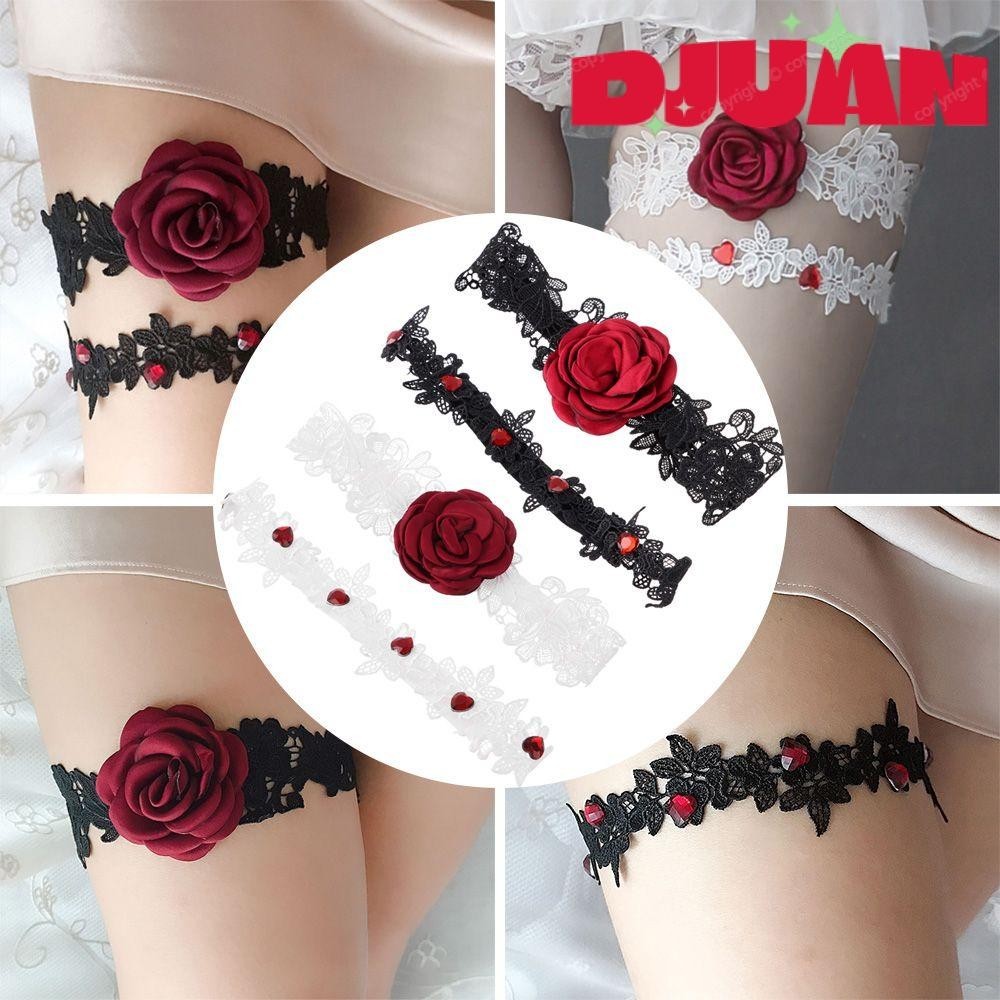 Duojuan Red Rose Flower Garters Leg Garter Women Girls Bridal Garter
