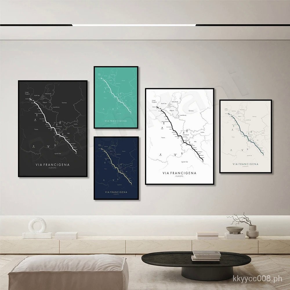 Via francigena map | via francigena poster | europe hiking poster ...