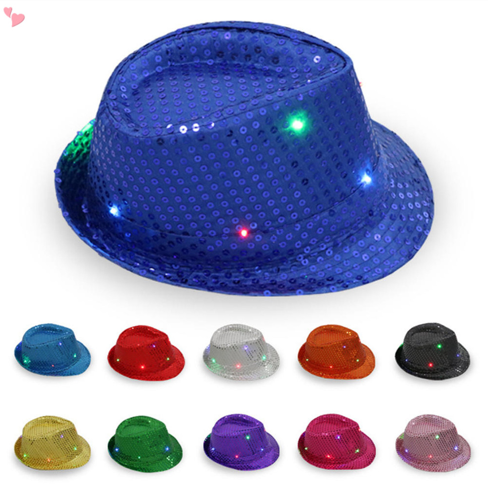 LED Light Up Sequin Fedoras Hats for Men & Women, Assorted Color, Bulk ...