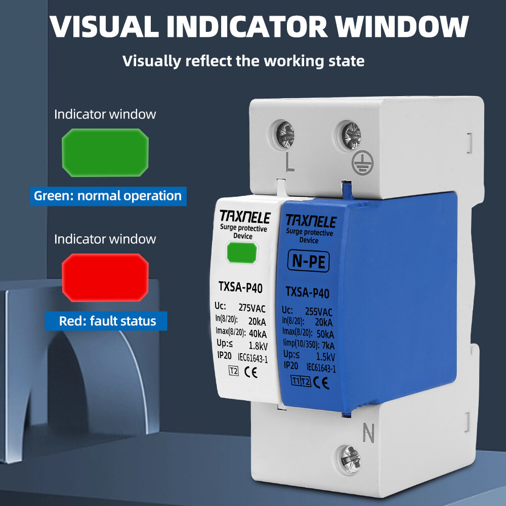 TAXNELE AC SPD House Surge Protector 1P+NPE 40KA 50KA T1 T2 385V 275V Protective Low-voltage ...