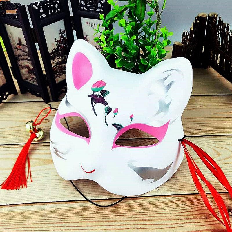 Sweet Japanese Hand-Painted Half Face Fox Kitsune Mask Halloween ...