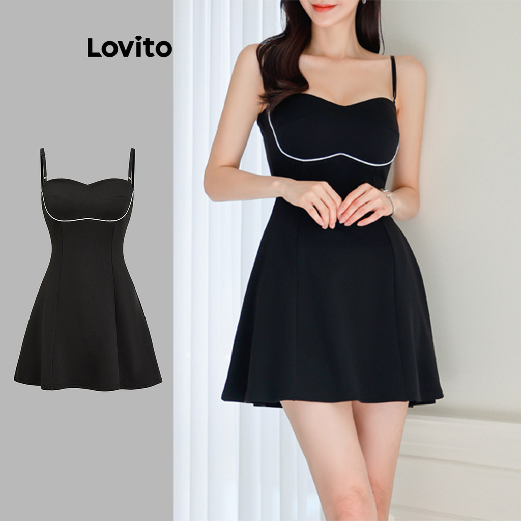 Lovito Women Casual Plain Contrast Binding Dress L108ED406 | Shopee ...