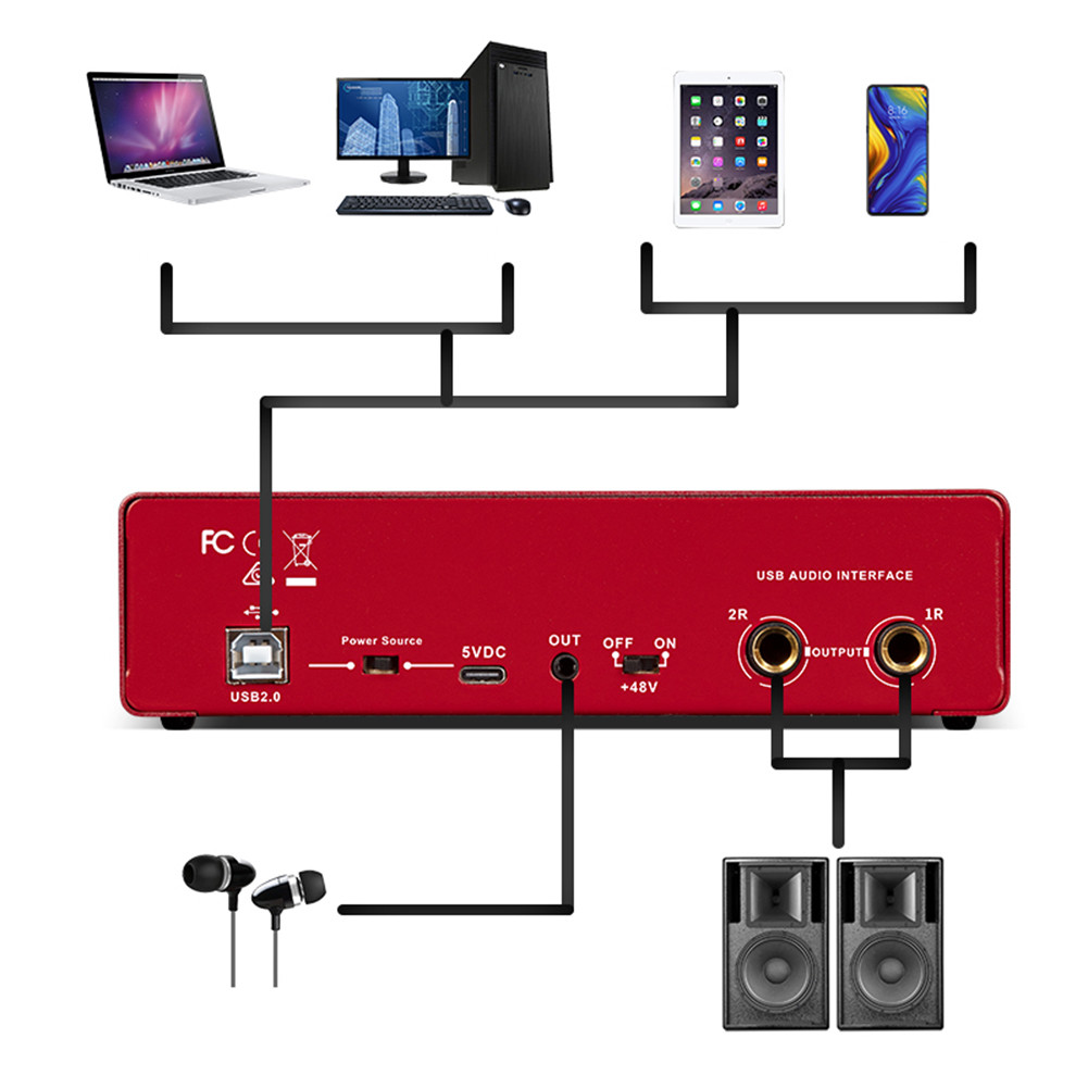 MD22 Portable Professional Sound Card 48V Phantom Power USB Audio ...