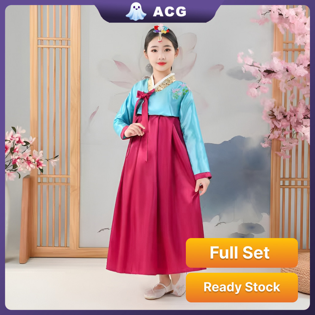 Hanbok Costume for Kids Girl United Nation Korean Traditonal Blue Red ...