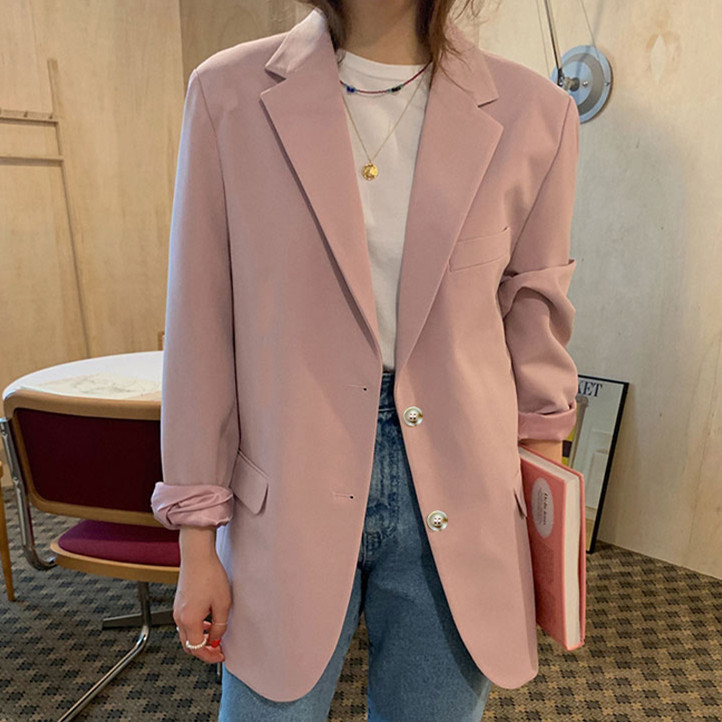 Women's Blazer (lined) Oversized Shoulder Blazer (black/off-white/pink ...