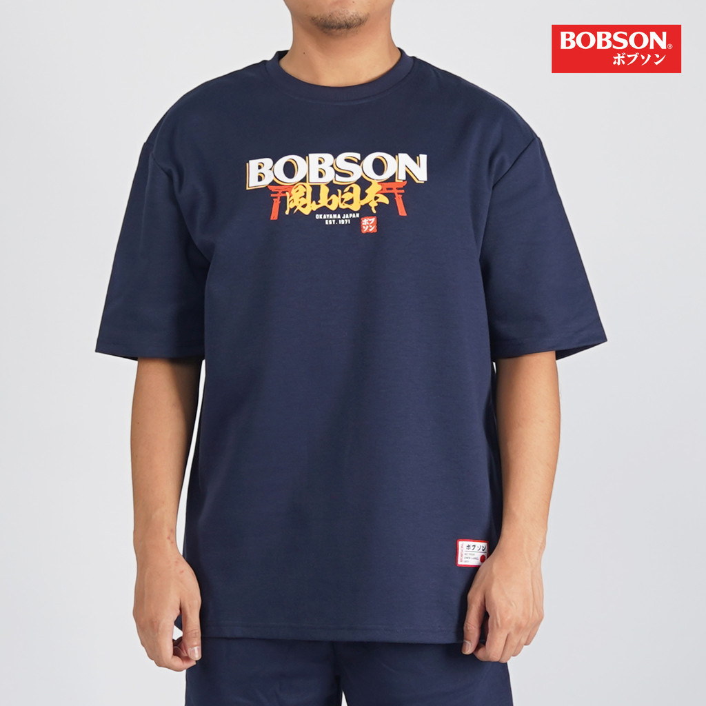 Bobson Japanese Men's Basic Tees Round Neck Tees for Men Trendy fashion Boxy Fit 116854 (Navy ...