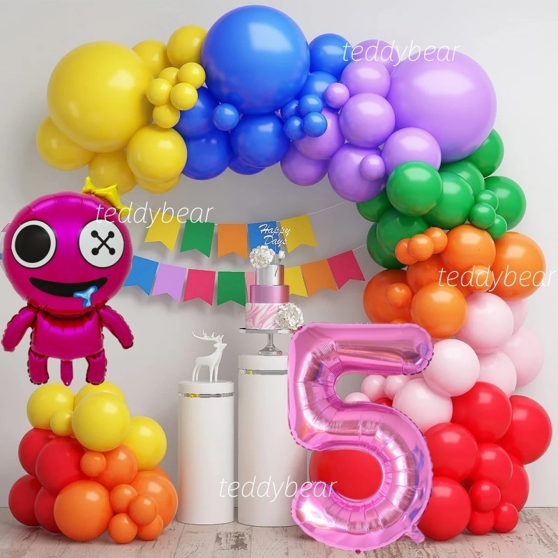 Rainbow Friends Theme Balloon Garland Arch Kit 32inch Pink Number ...