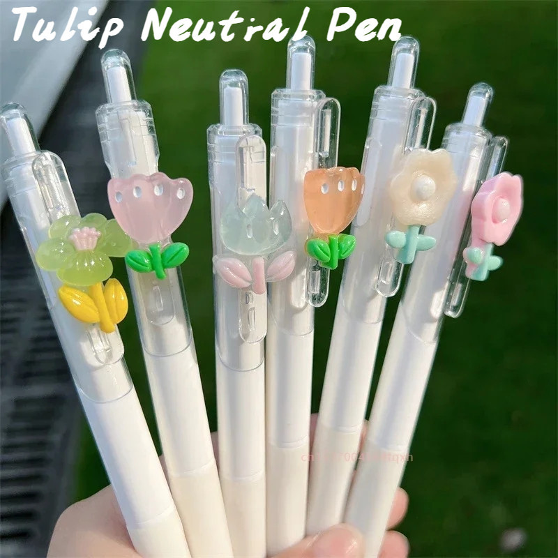 1-3Pcs Acrylic Tulip Sunflower 0.5mm Mechanial Gel Ink Pens Cute ...