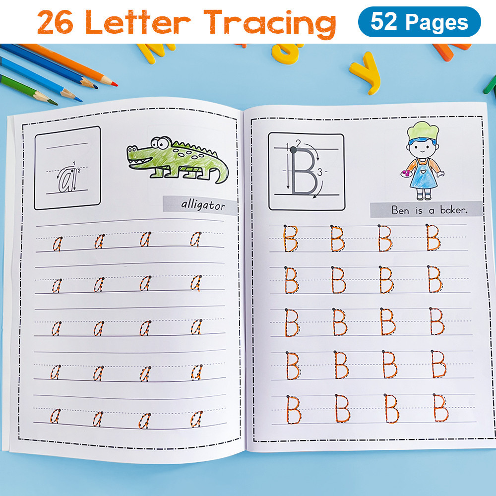 52Pages Trace Letters Alphabet Copybook for Kids Baby Preschool 26 ...