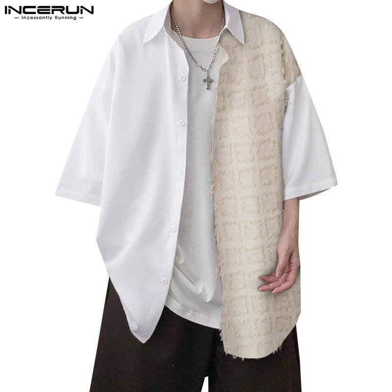 INCERUN men's tassel jacquard patchwork shoulder length casual short ...