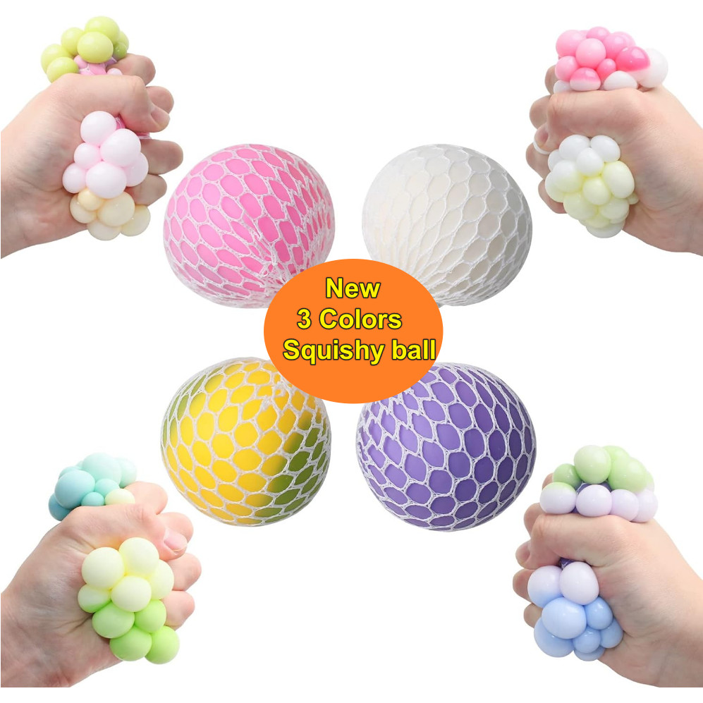 3Colors Mesh Squishy Balls Grape Squeeze Balls ,rainbow colorful stress ...