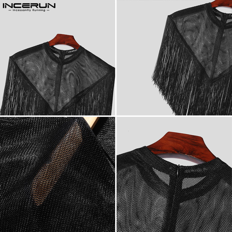 INCERUN Men Vintage Fashion Round Neck Splicing Tassel Sleeveless ...