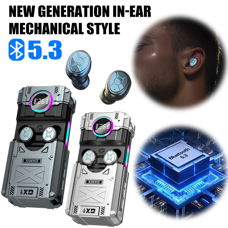 DX07 Wireless Bluetooth 5.3 Metal Mechanical Style in Ear Sport ...
