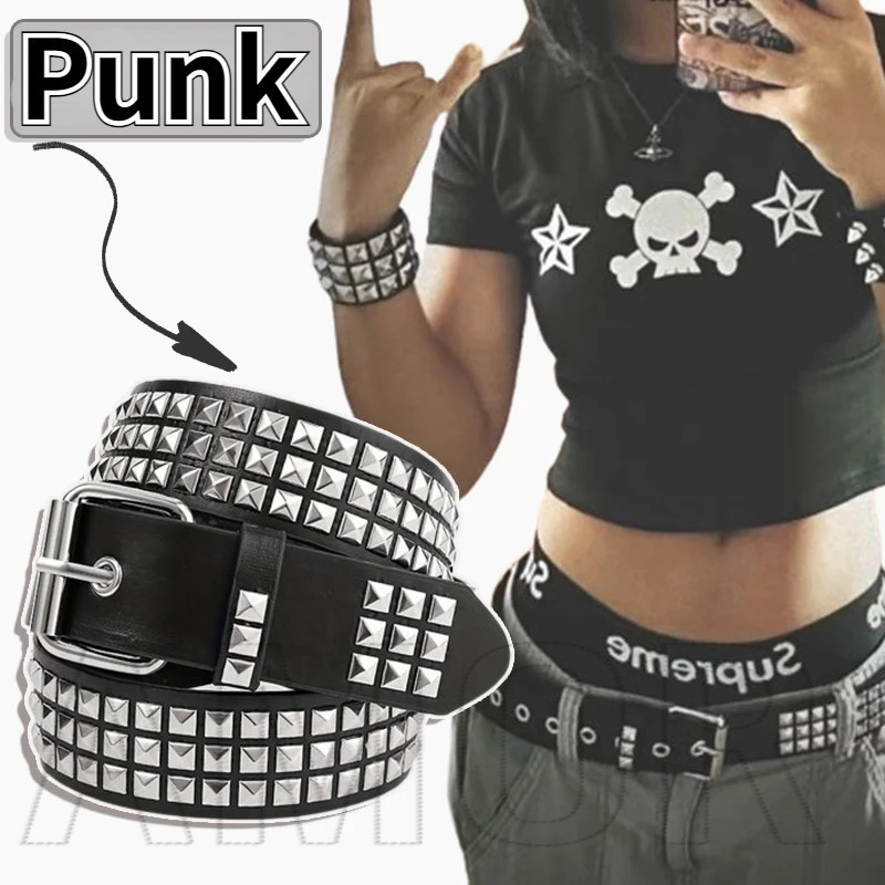 Metal Rivet Belt - Punk Rock, Y2K, Fashion - Adjustable - Leather Waist ...