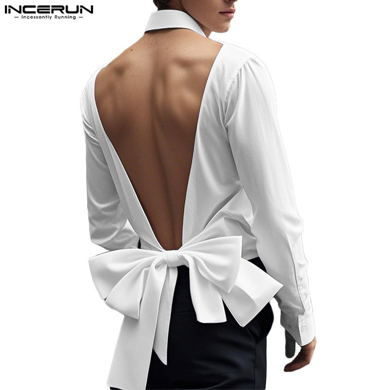 INCERUN Men Vintage Fashion Personalized Backless Long Sleeve Shirts ...