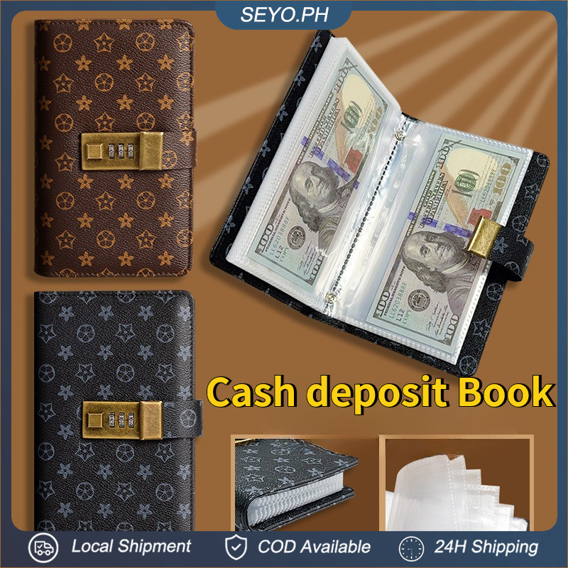 Cash Deposit Book PU Leather Waterproof Envelope Money Saving Challenge ...