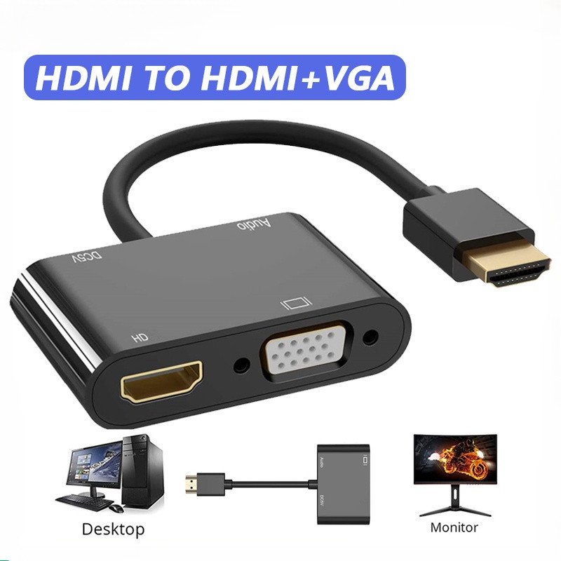 HDMI To VGA HD Adapter HD VGA Splitter Dual Display With Audio For ...