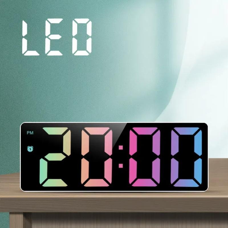 Digital Alarm Clock Luminous Large Display Mirrored Desk Alarm Clocks ...