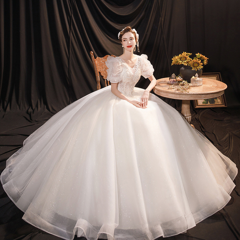 2025New Fairy Tale Princess Wedding Dress V French Style Long Sleeve ...
