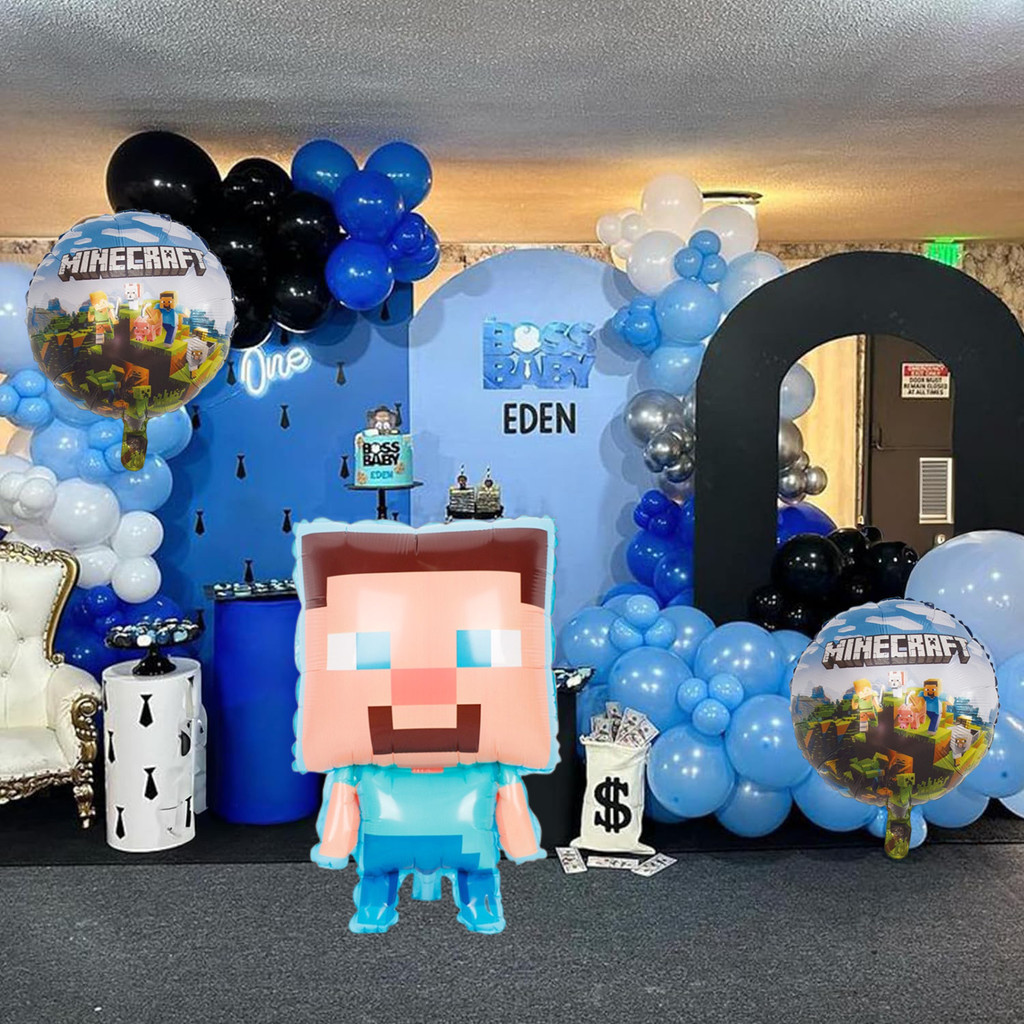 Minecraft Theme Balloons Set Blue Black White Balloon Metallic Balloon ...