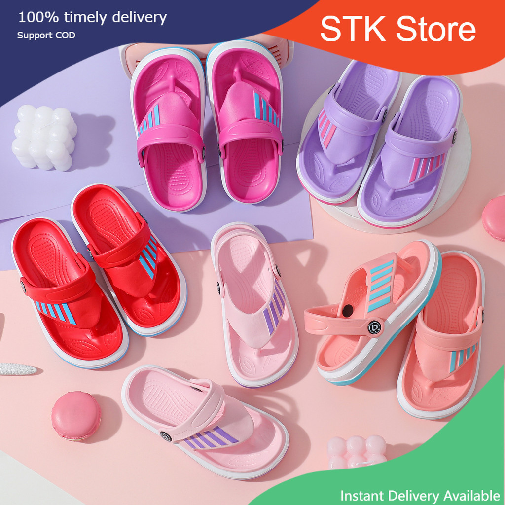 ST294-1 Fashion Kids Plain Slippers Sandals Korean Girls Non-slip EVA ...