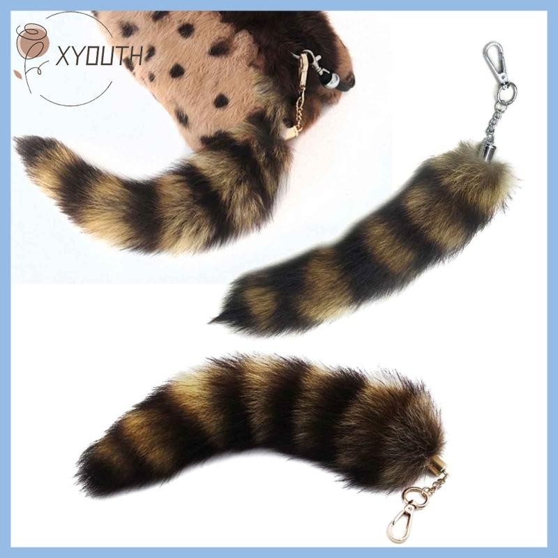 XY Plush-Fox Tail Keychain Furry Racoon Tail Keyring Keychain 28cm ...