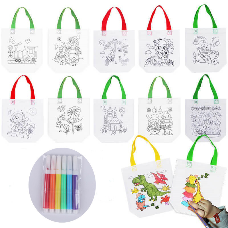 Kids DIY Painting Graffiti Double Single Sided Creative Drawing Eco Bag ...