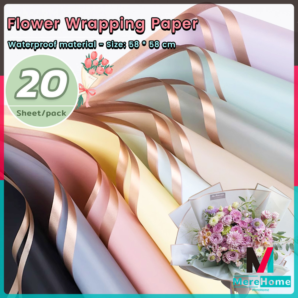 MereHome 20 Sheets Gold Edge Flower Wrapping Paper DIY Crafts Fresh ...